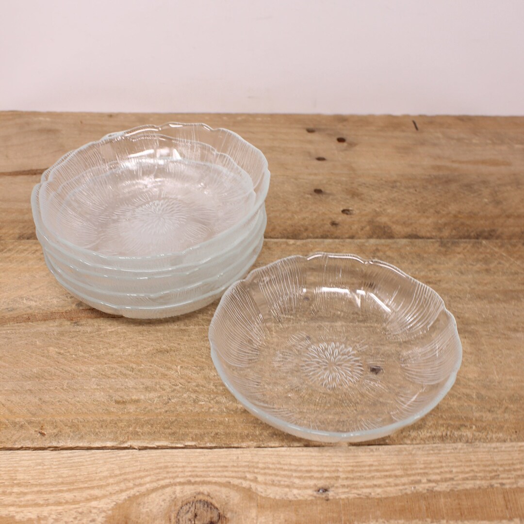 6 Vintage Arcoroc Fleur Clear Glass Fruit / Dessert Bowls With ...