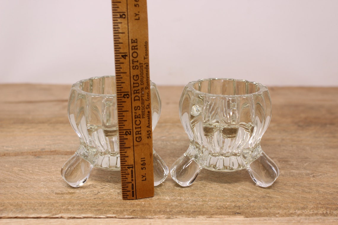 Set of 2 Jeanette - National Clear - Glass 3" Single Light Footed Taper ...