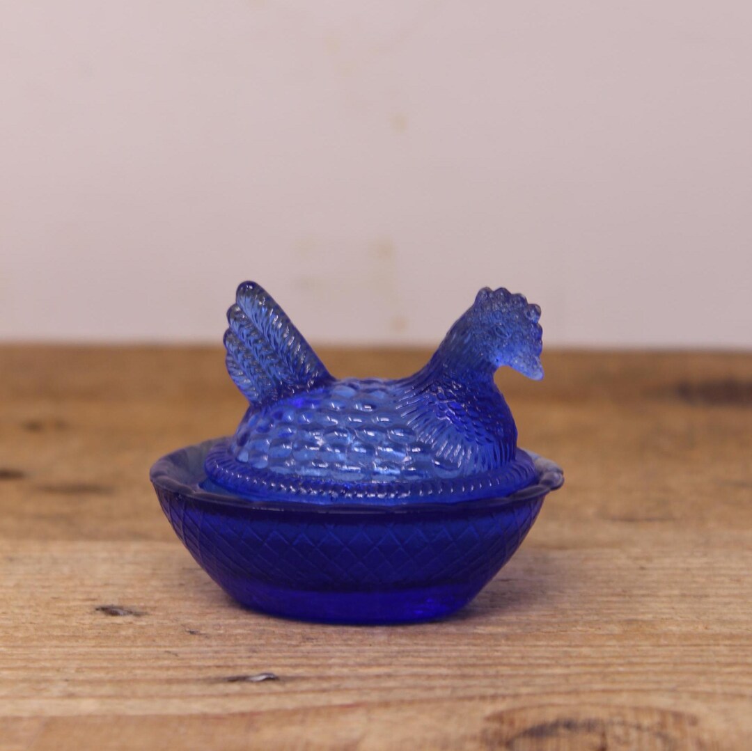 Vintage Miniature Cobalt Blue Pressed Glass Hen on Nest Salt Cellar - Etsy