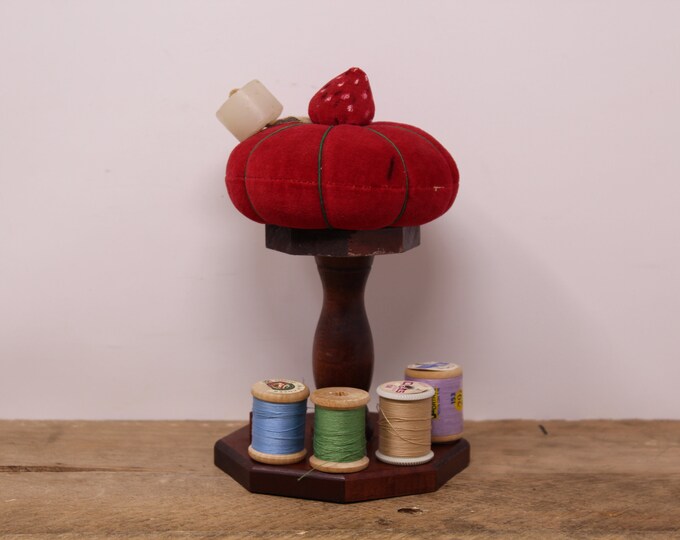 Vintage Sewing Stand With 8 Spool Holder and Pin Cushion With Needle ...
