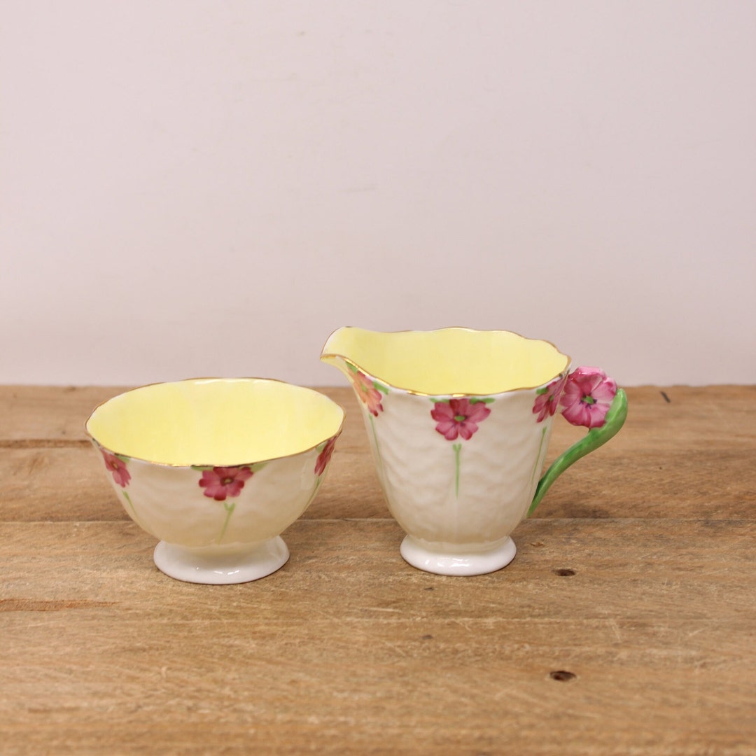 Antique Atlas Bone China Creamer and Sugar Bowl, Pink Pansy Floral ...