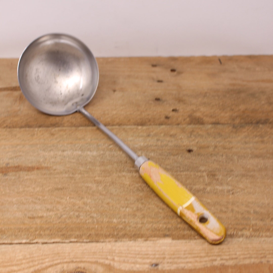 Vintage Skyline Ladle With Yellow & White Stripe Wood Handle - England ...