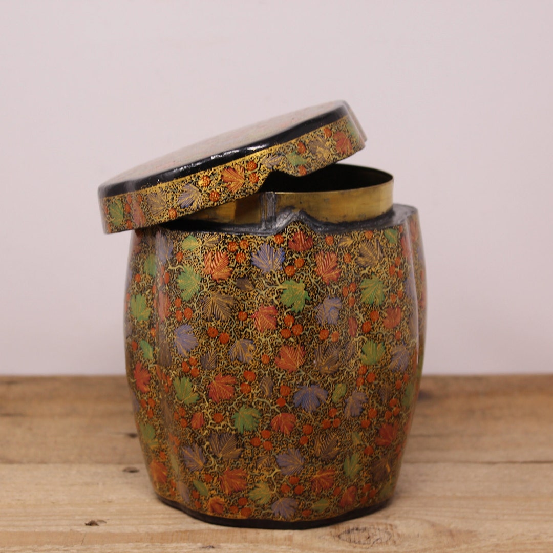 Vintage Round Kashmir Mache Brass Lined Tobacco Jar / Canister - Etsy