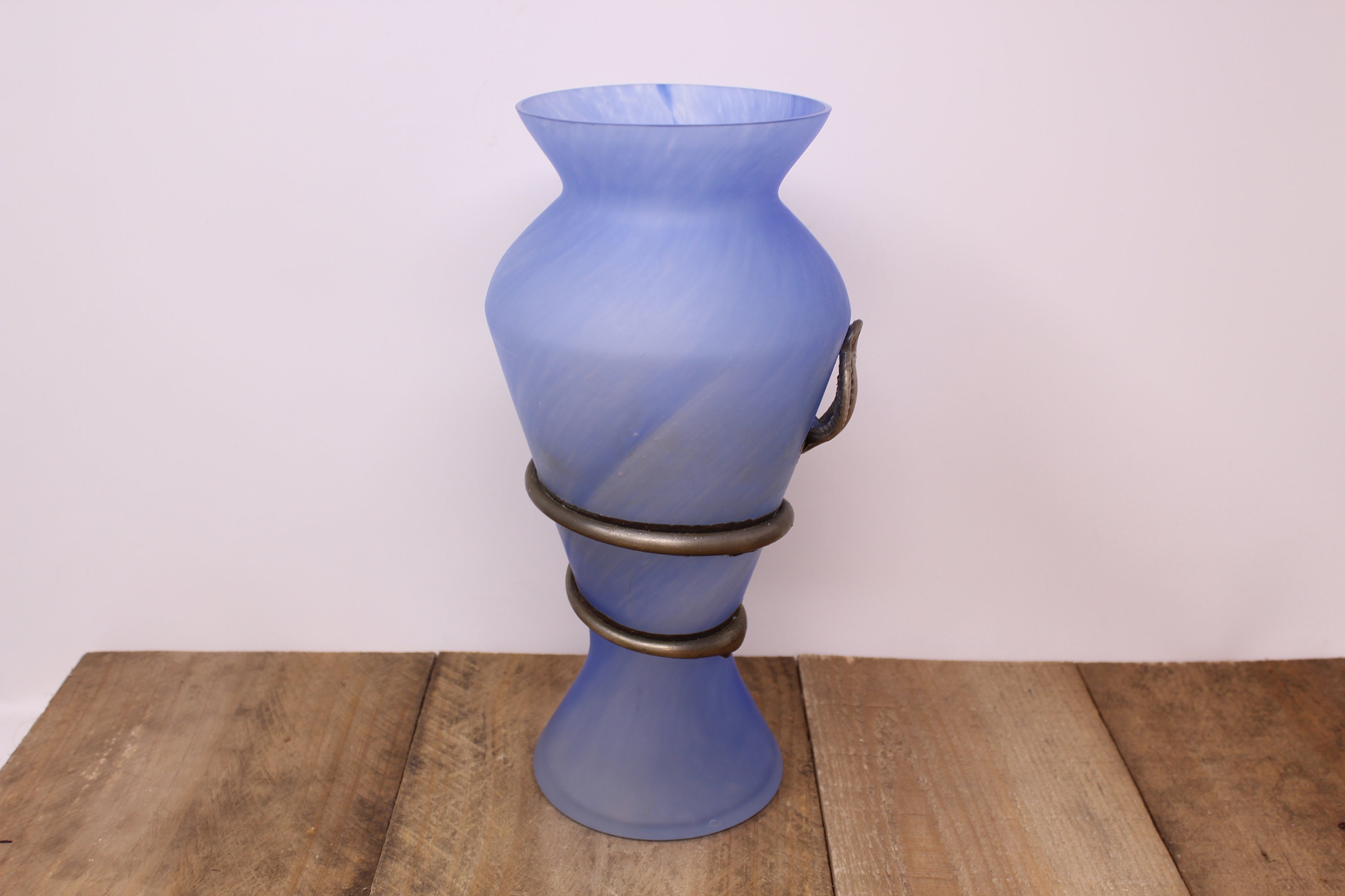 Romblast Blue Romanian Mouth Blown Glass Vase With Leaf Decor - Etsy