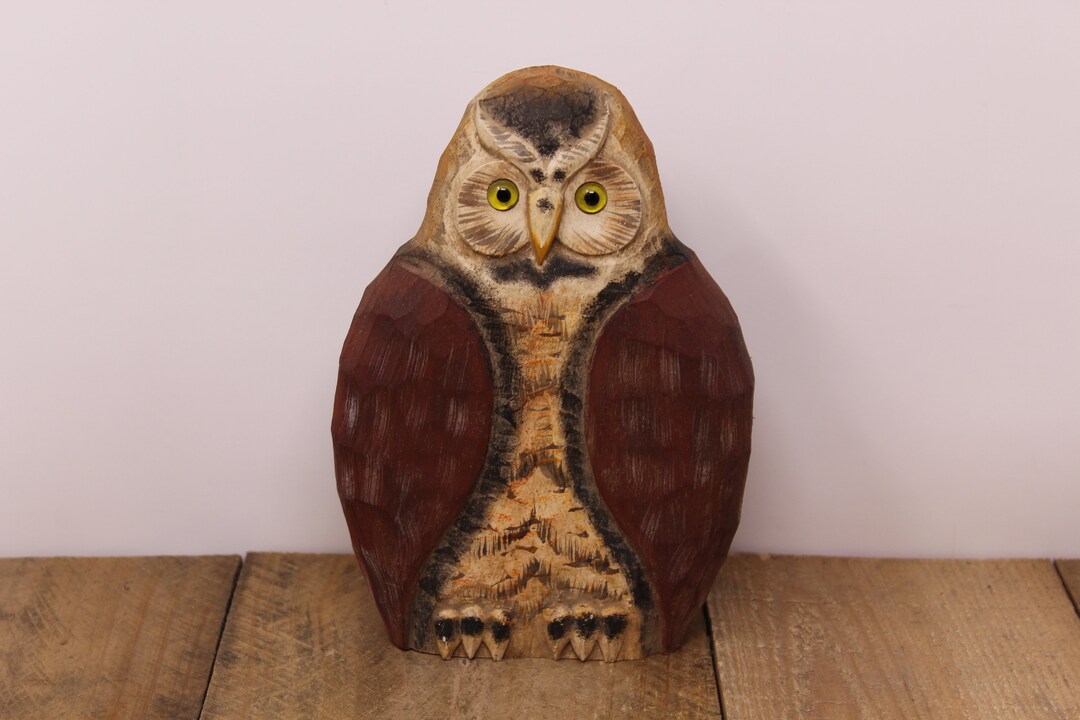 James Haddon Wood Carved Owl - Hand Carved Owl - Hand Painted Wooden ...