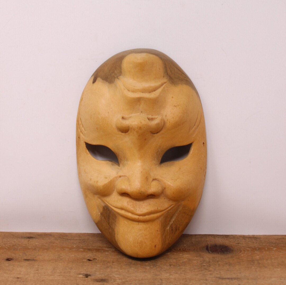 Vintage 2-faced Indonesian Wooden Mask - Double Expression: Comedy and ...