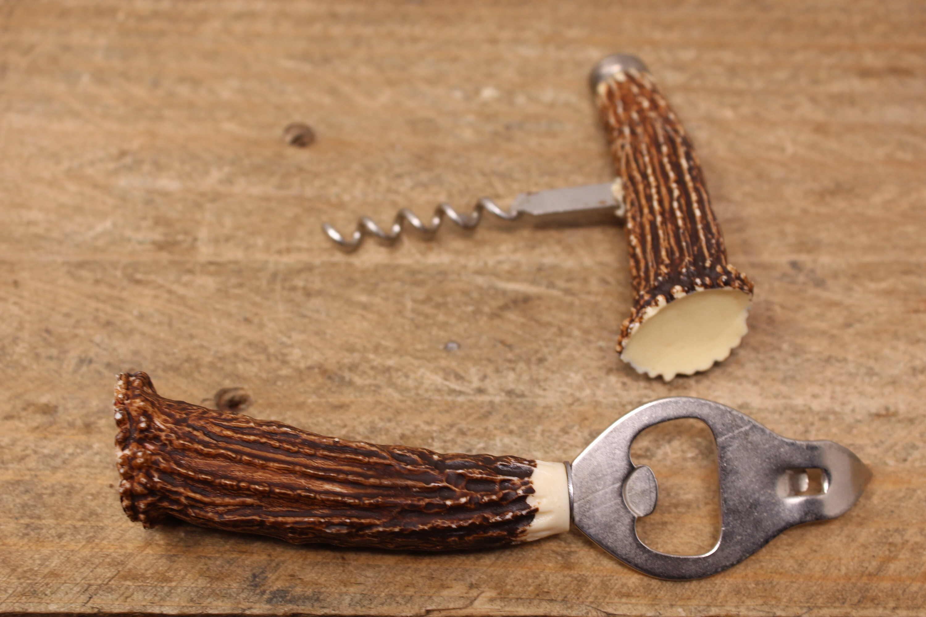 Vintage Faux Antler Corkscrew & Bottle Opener / Can Piercer With Deer ...