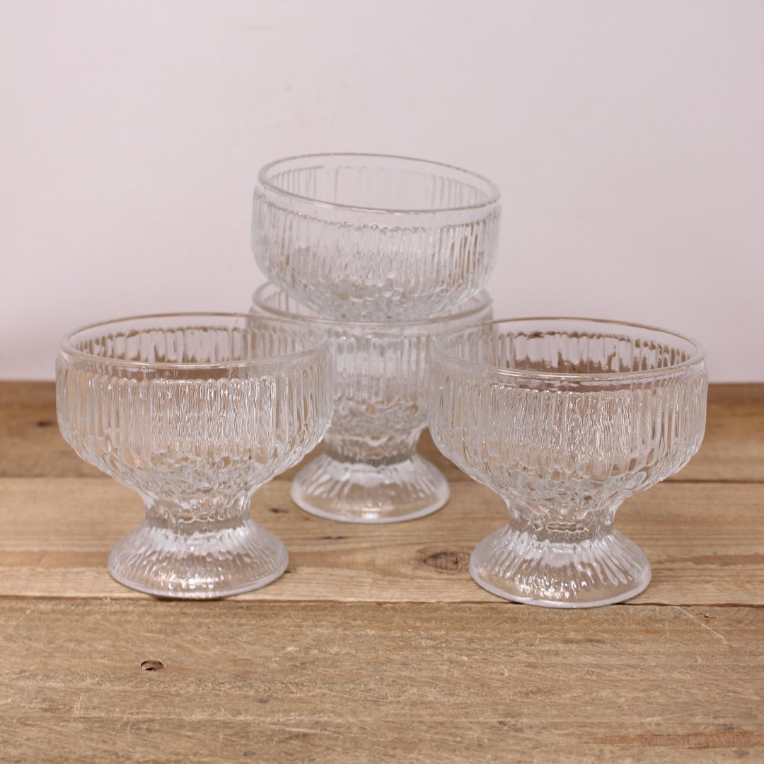Vintage Indiana Glass Sherbet Bowls - Crystal Ice Tree Bark Design, Set ...
