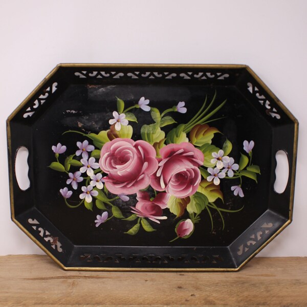 Vintage Pink Tole Tray - Etsy