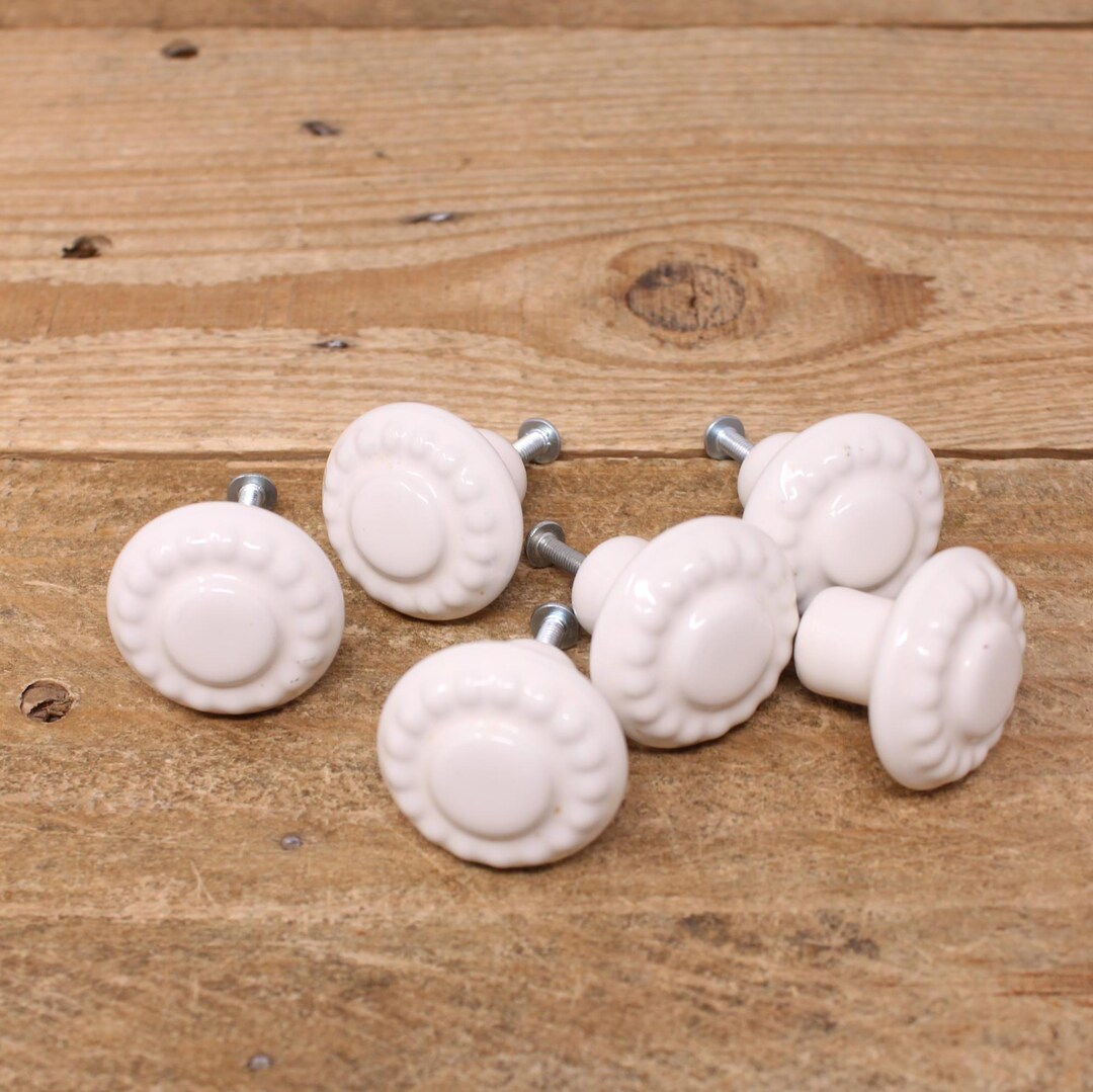 6 White Porcelain / Ceramic Cabinet Door Knobs - Etsy