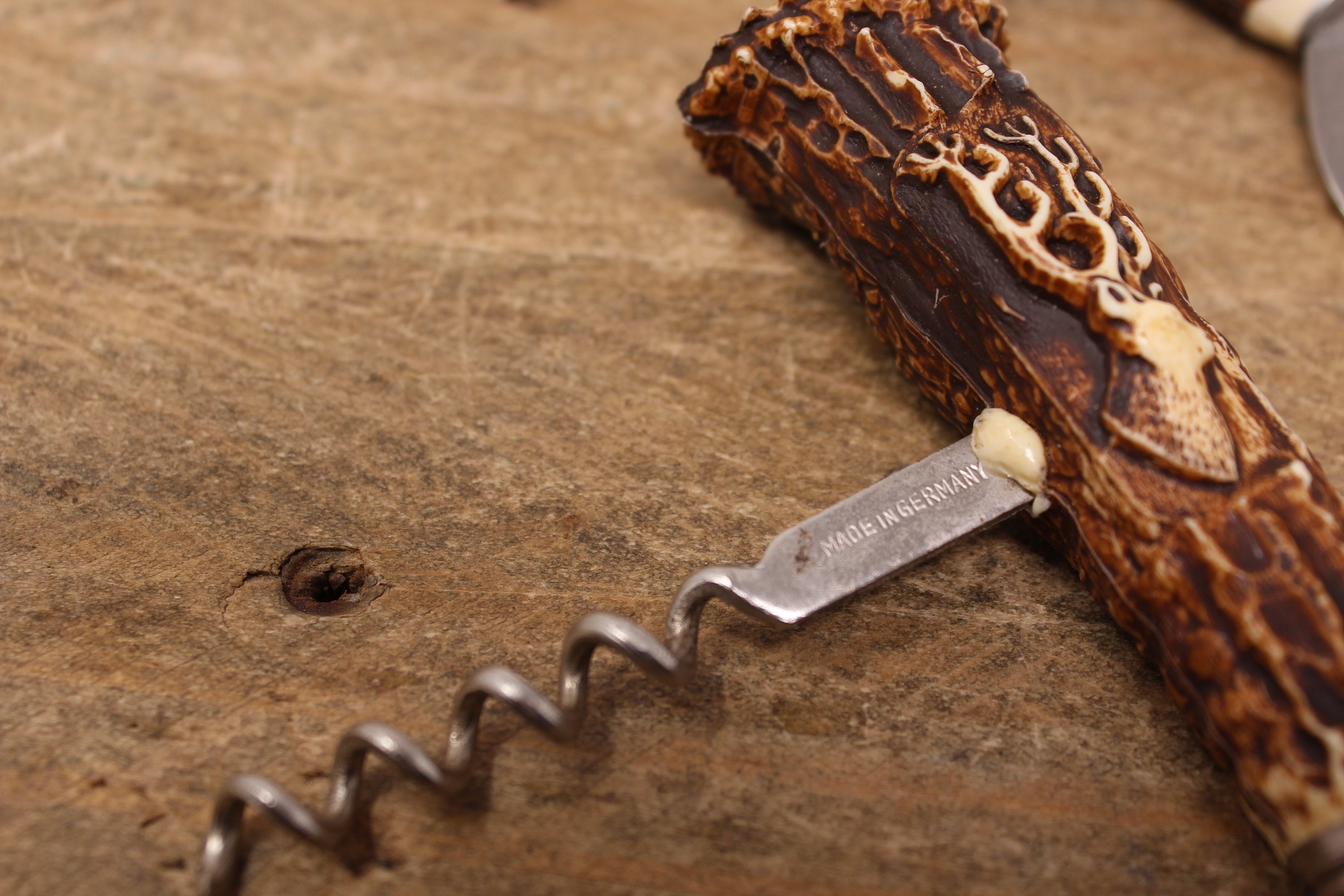 Vintage Faux Antler Corkscrew & Bottle Opener / Can Piercer With Deer ...