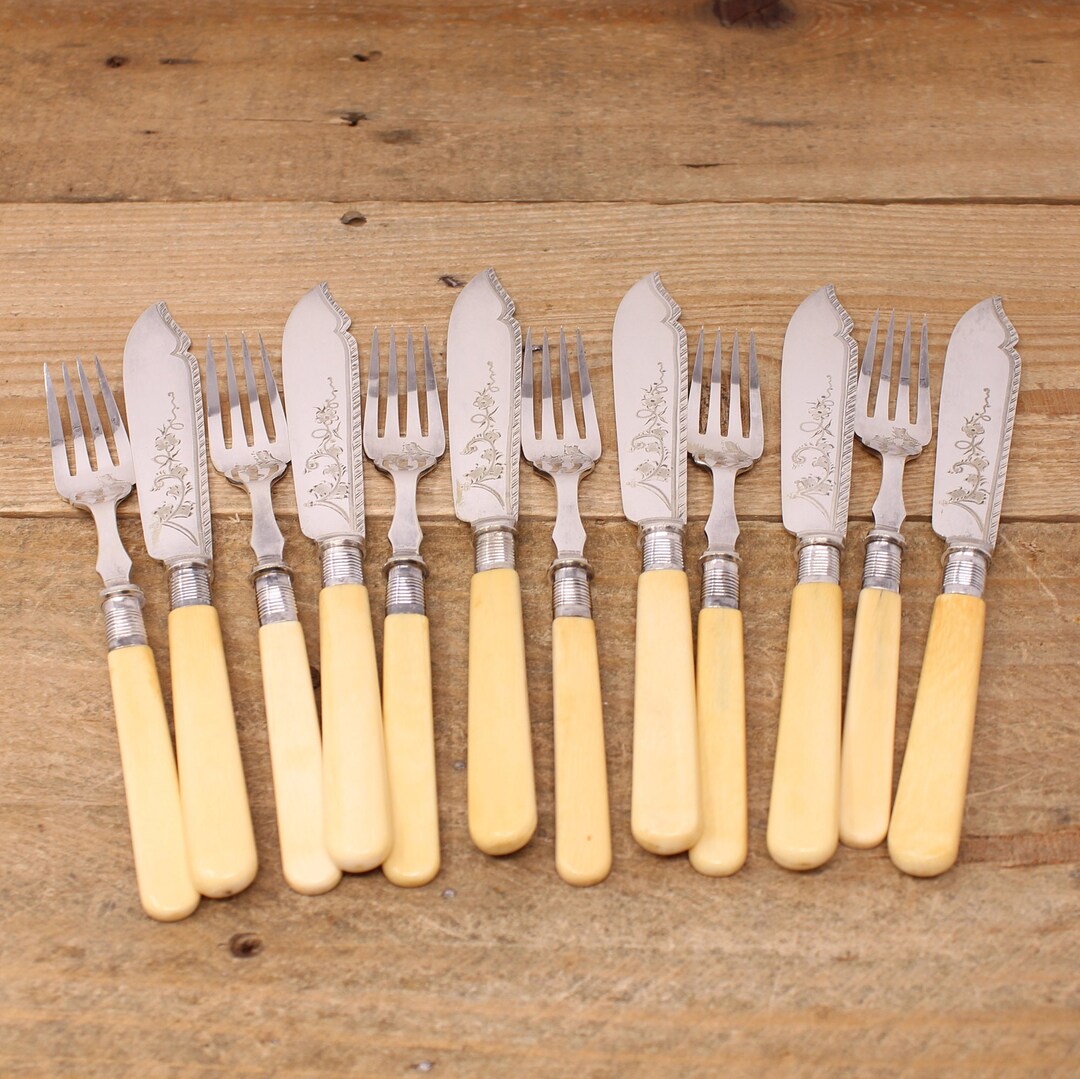 Antique Henry Hobson & Son - Fish Forks and Fish Knives - 6 Sets (12 ...