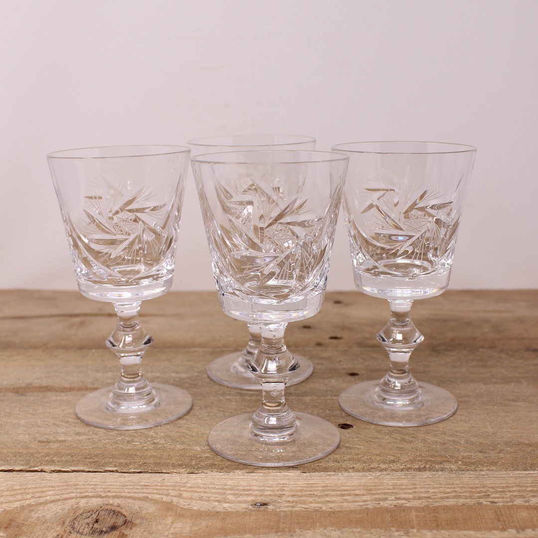 4 Csopak Pinwheel Crystal Claret Wine Glasses by Ajka - Etsy