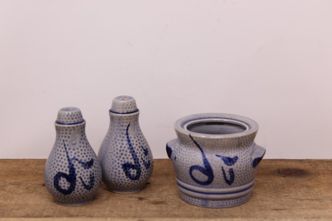 Vintage Salt Glaze Cobalt Blue Indigo Grey Stoneware Shakers and ...