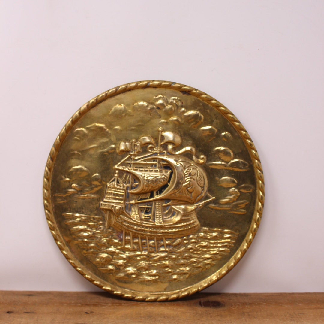 Vintage Peerage 10.25" Brass Wall Plate - Sailing Vessel - Made in ...