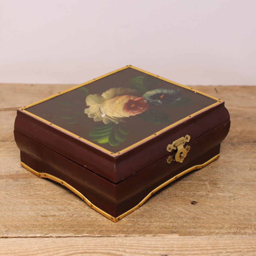Vintage Painted Wooden Chest / Jewelry Box - Rose Design - Etsy