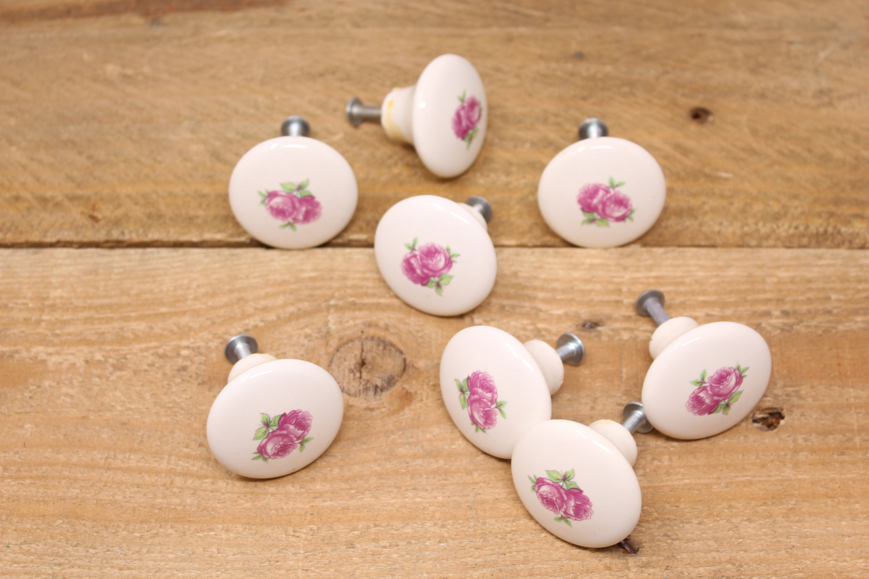 8 Shabby Chic Ceramic Cabinet Door Knobs Pink Roses - Etsy
