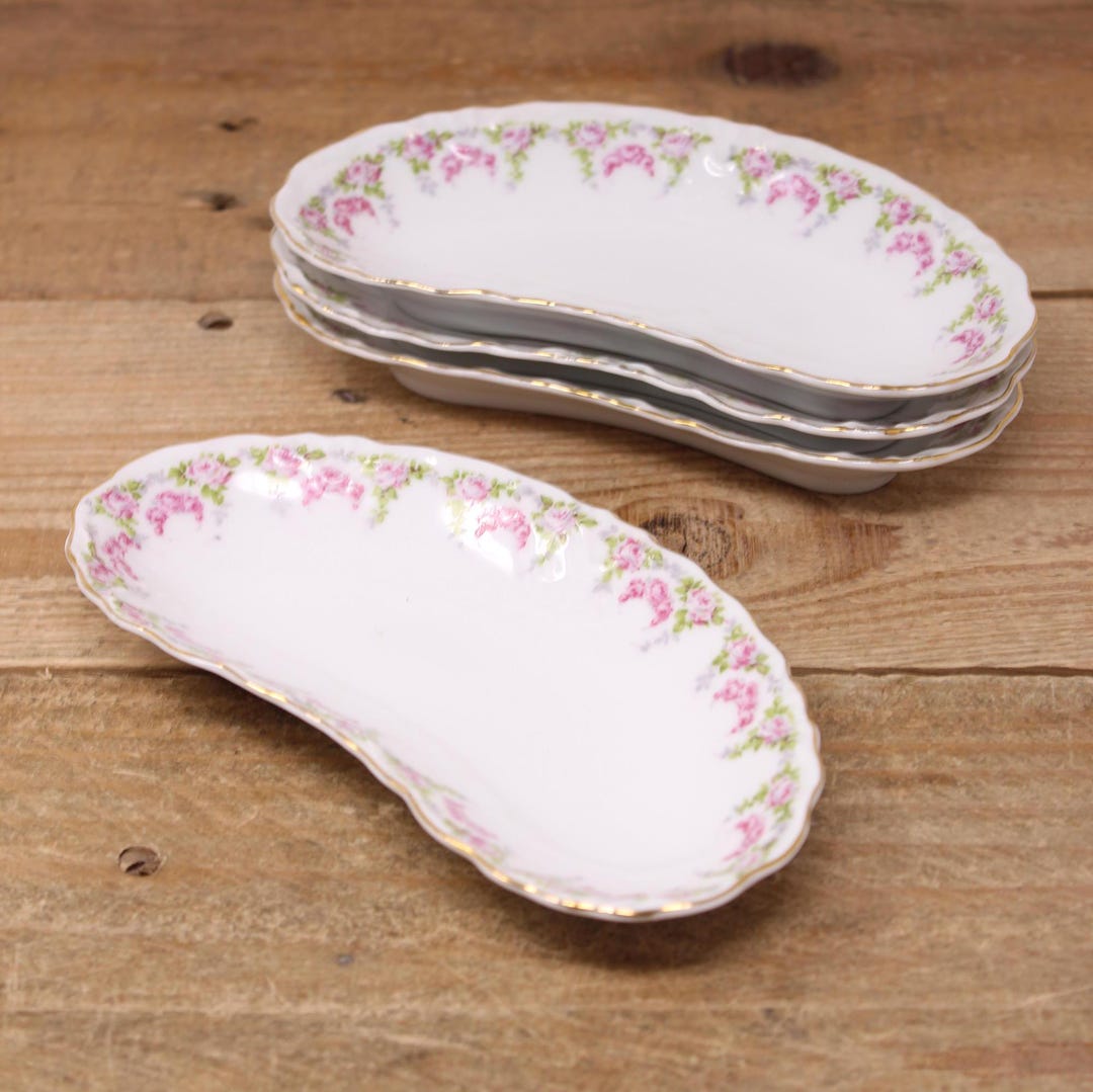 4 Antique Silesia Pink Floral Bone Plates - Porzellanfabrik Hermann ...