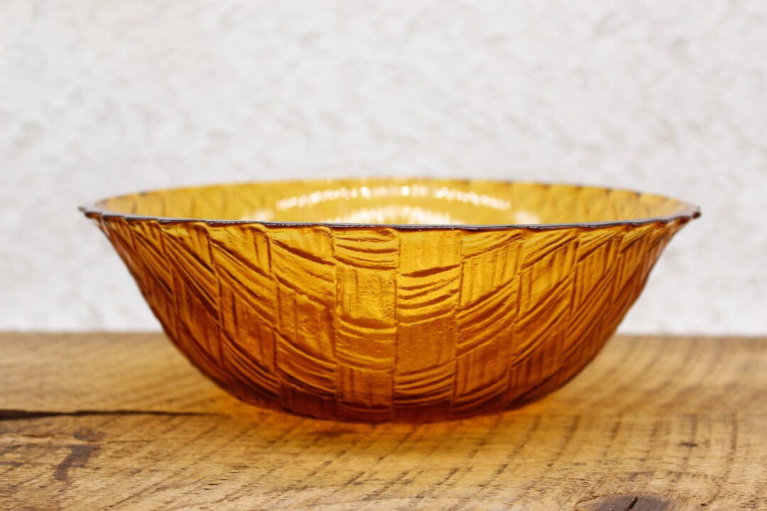 Amber Color Depression Glass Basket Weave Fruit/serving Bowl - Etsy