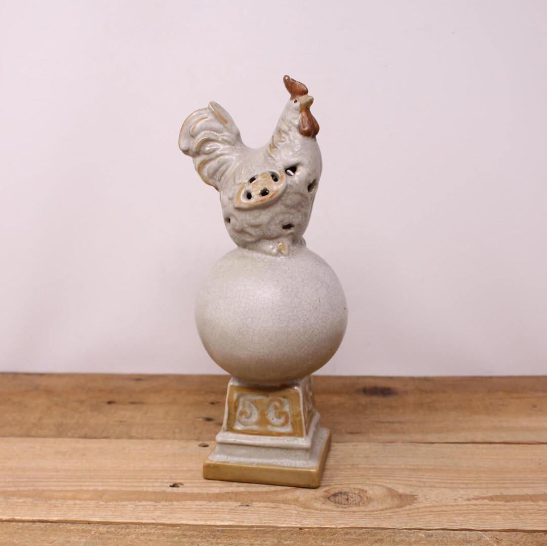 Ceramic Chicken on Orb Design Figurine - Etsy