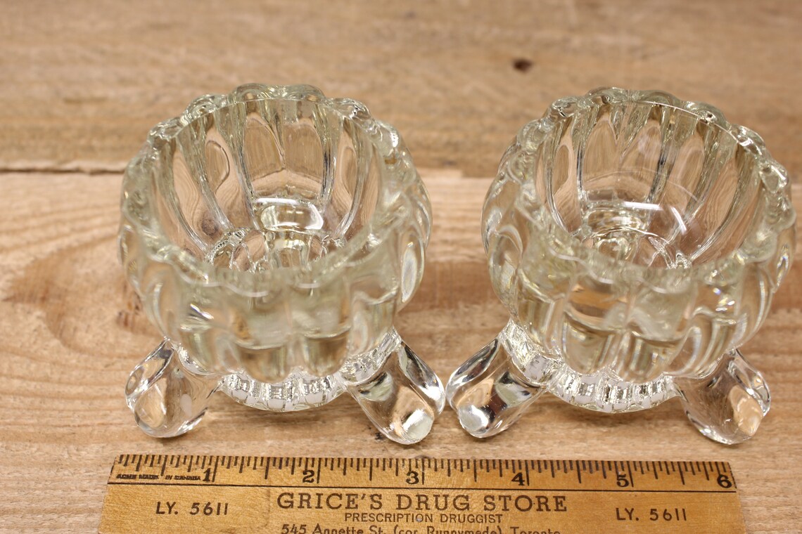 Set of 2 Jeanette - National Clear - Glass 3" Single Light Footed Taper ...