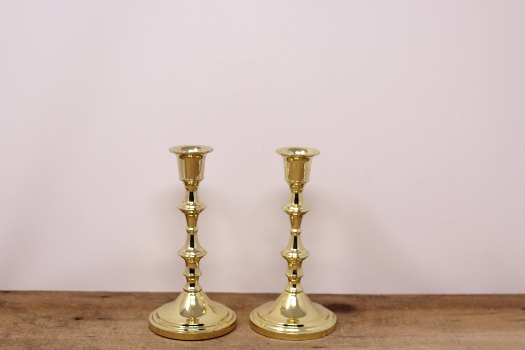 Set of Brass Candlestick Holders With Round Bases - Etsy