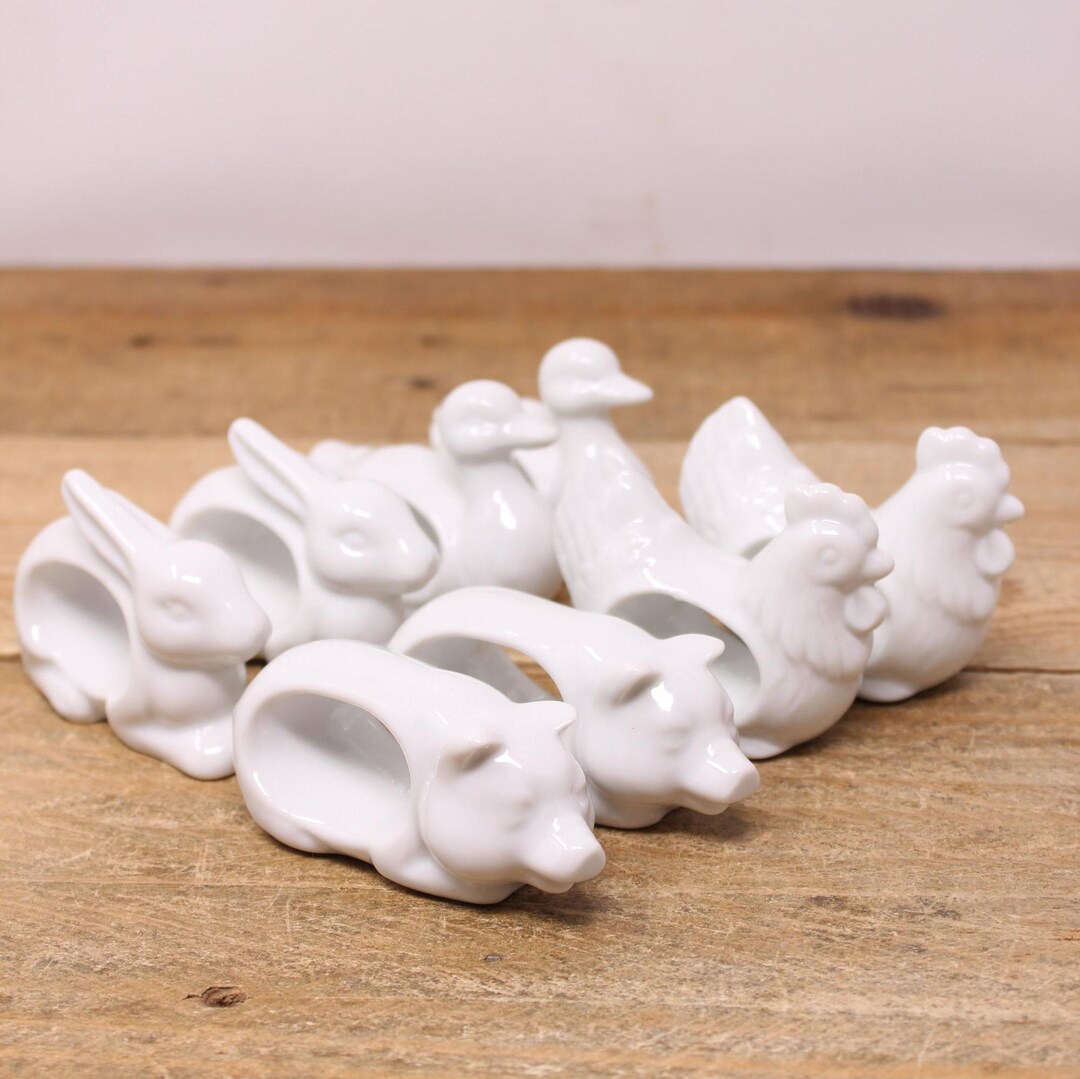 8 Vintage White Ceramic Farm Animal Design Napkin Rings - Etsy