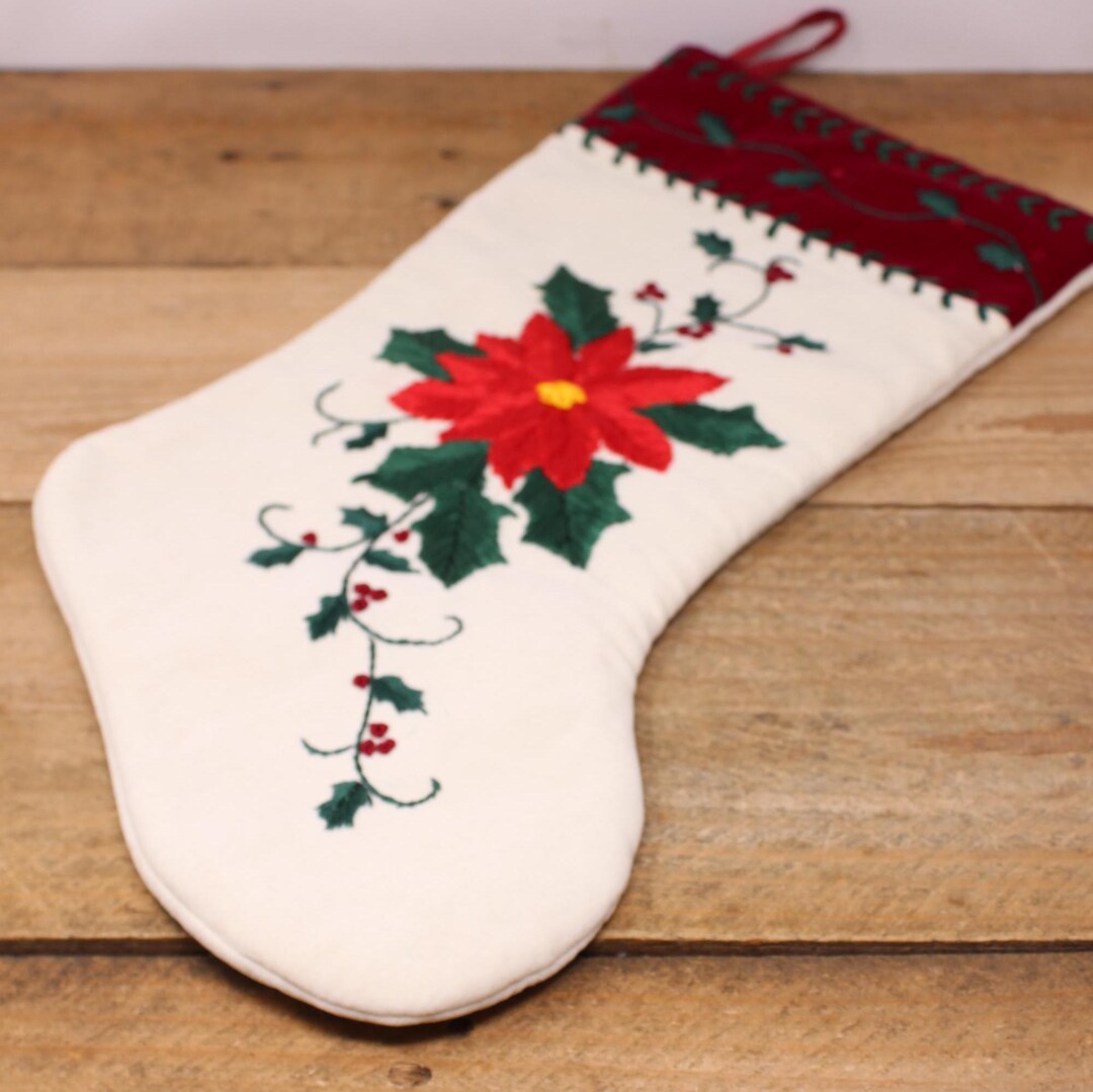 Vintage Prima Creations Velvet Christmas Stocking With Emboidered ...