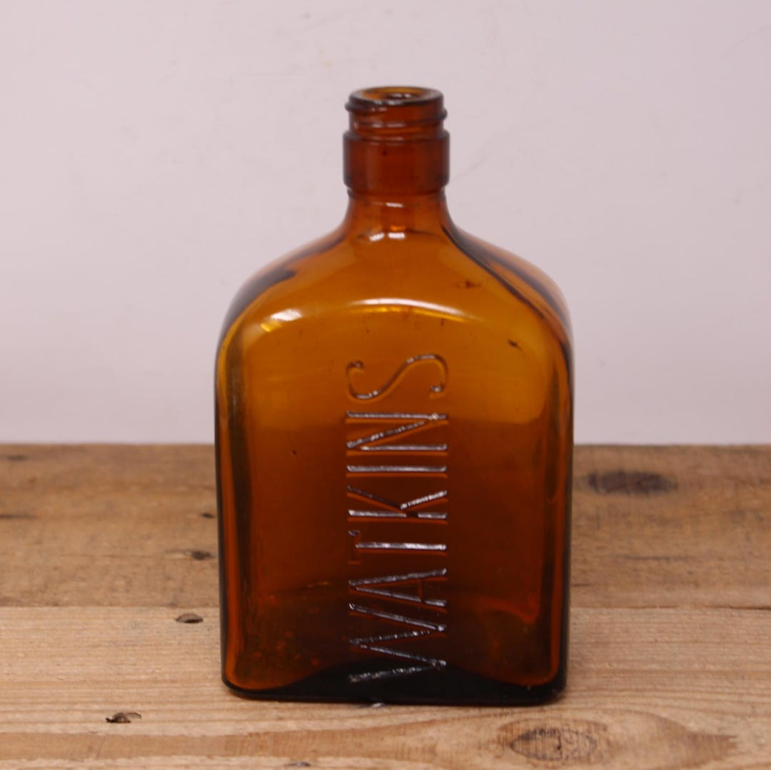 Vintage Amber "watkins" - 6.25" Embossed Glass Medicine Bottle ...