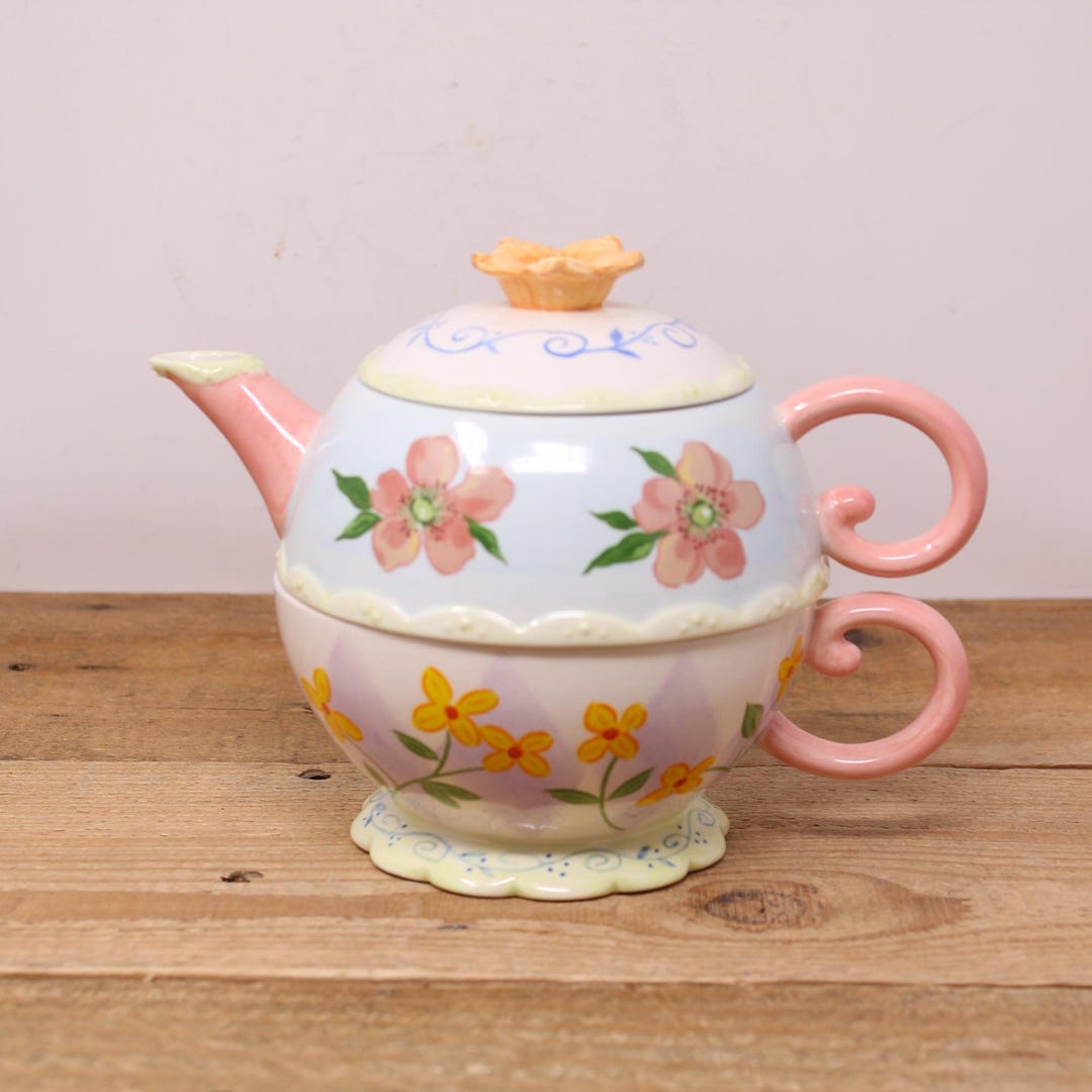 Vintage Avon - Stacked Teapot - Pink Floral Design - Etsy