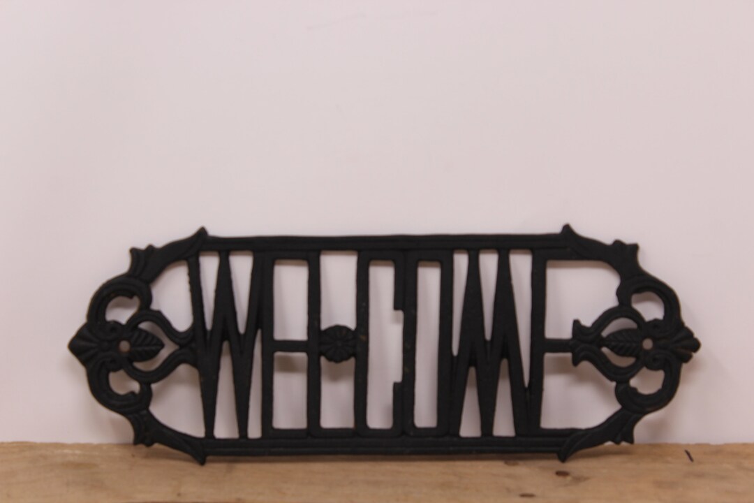 Vintage Black Cast Iron Welcome Sign - Wall Welcome Sign - Cast Iron ...
