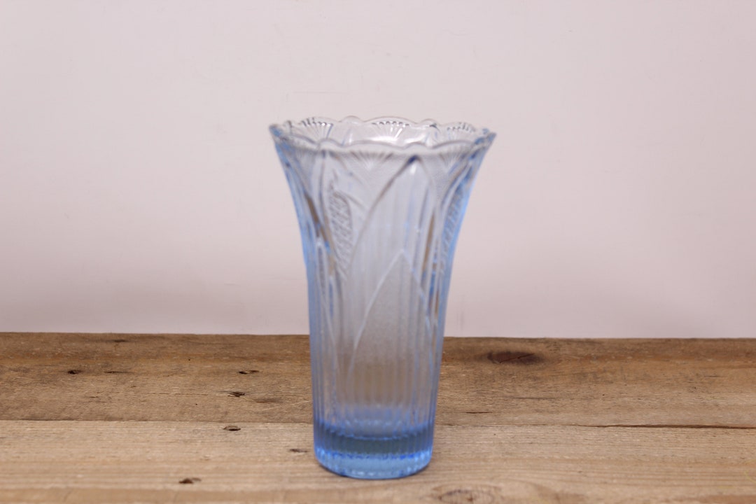 Vintage Light Blue Fluted Pressed Glass Vase - Etsy