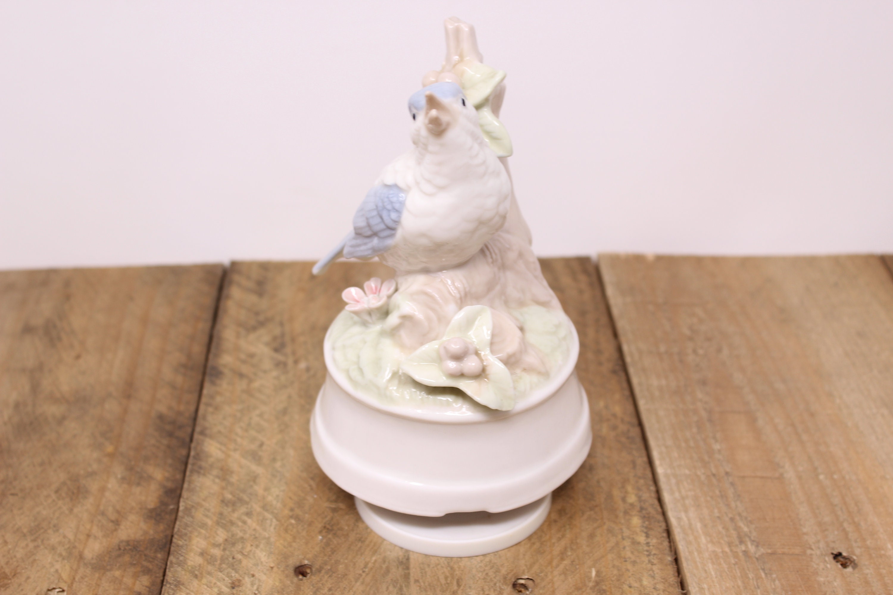 Vintage Porcelain Blue Bird Music Box Wind Up | Etsy