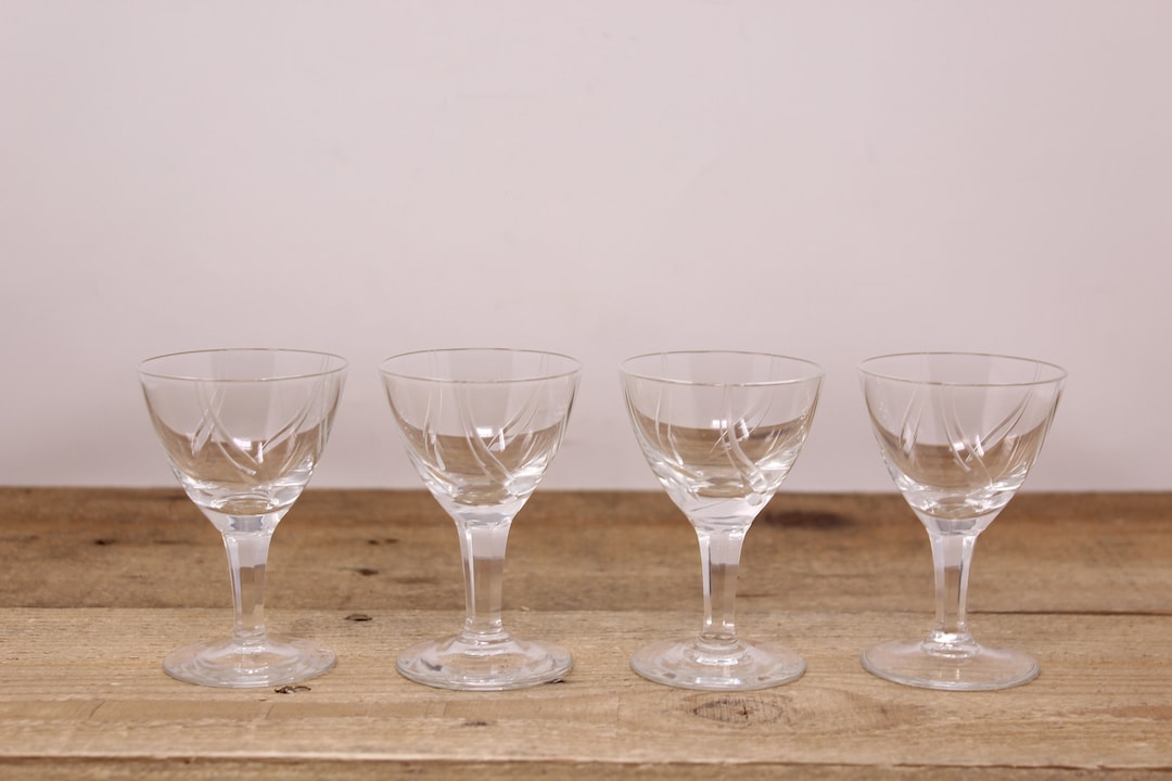 4 Vintage Sherry Cordial Glasses With Faceted Stem Etsy