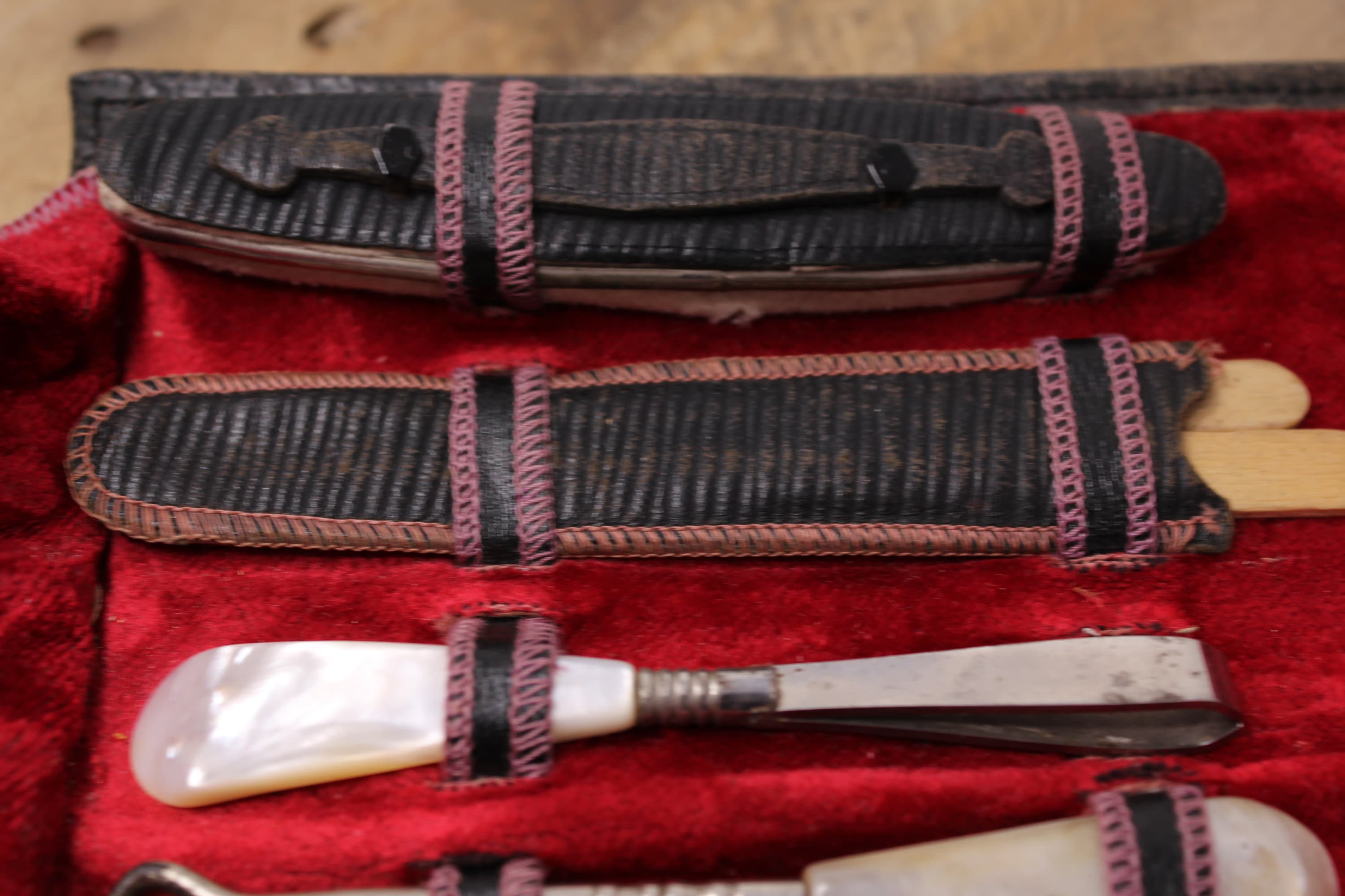 Antique Manicure Set Victorian Red Velvet Mother of Pearl - Etsy