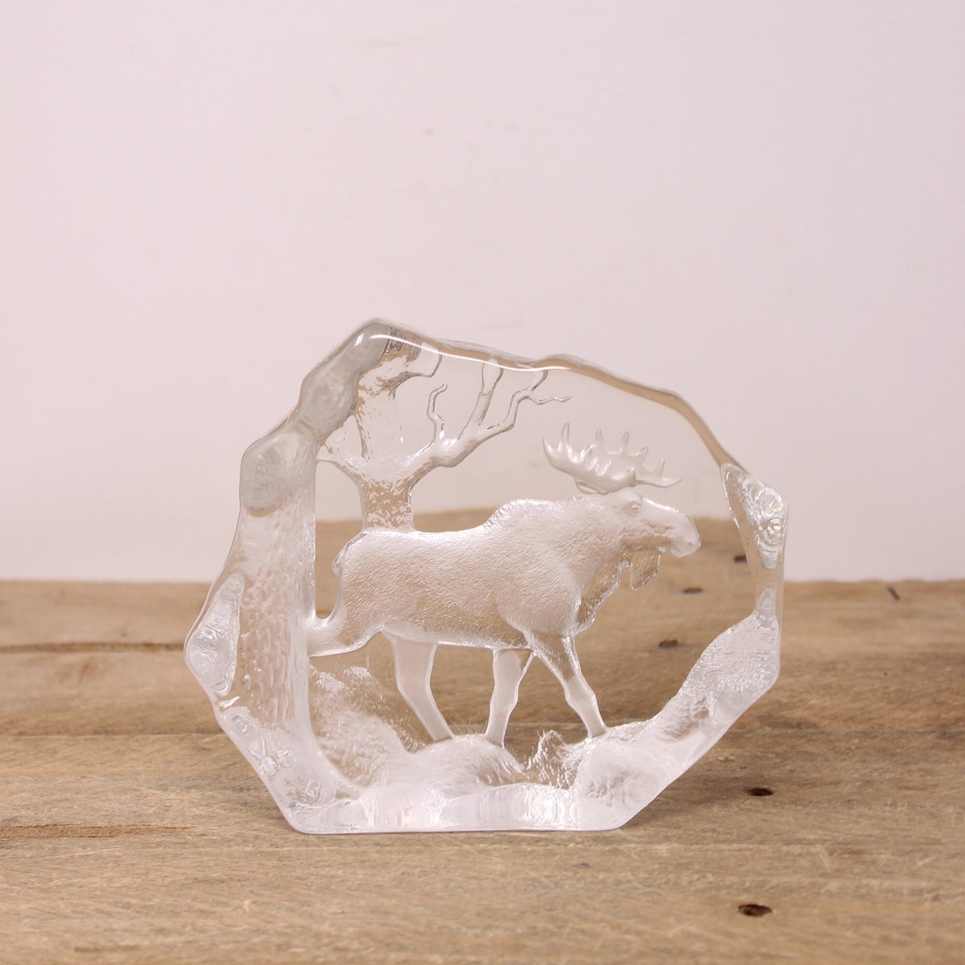 Vintage Mats Jonasson Crystal - Moose and Tree Paperweight 3566 ...