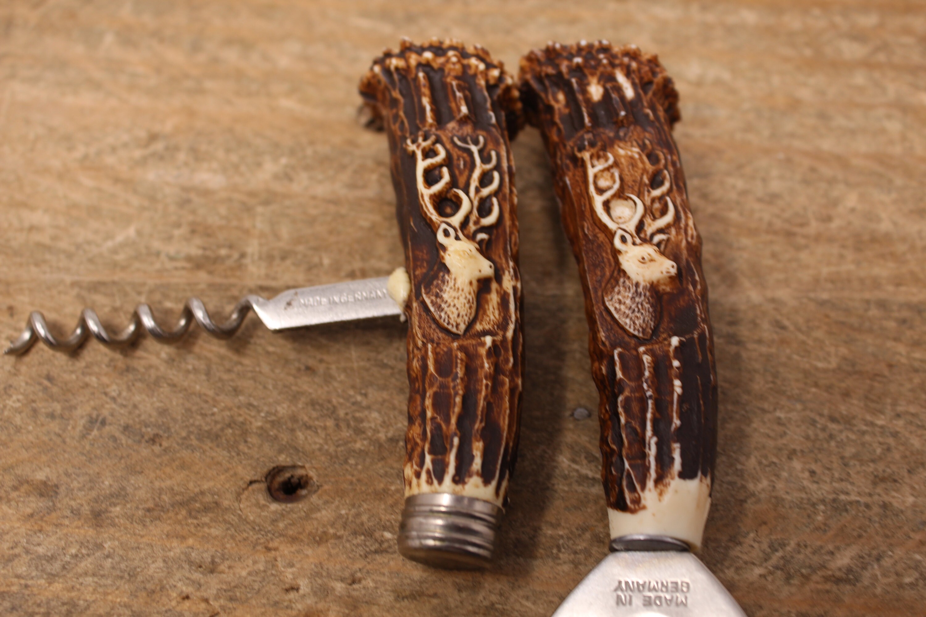 Vintage Faux Antler Corkscrew & Bottle Opener / Can Piercer With Deer ...