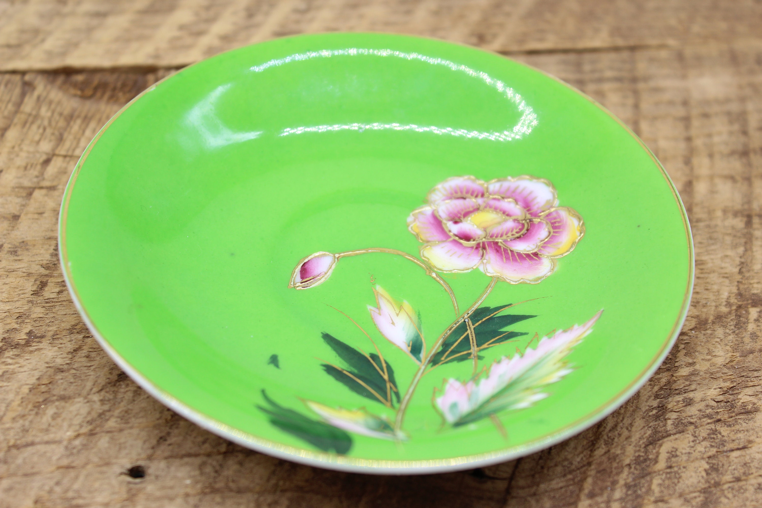 Small Green & Pink Floral Ohashi China Teacup and Saucer - Etsy