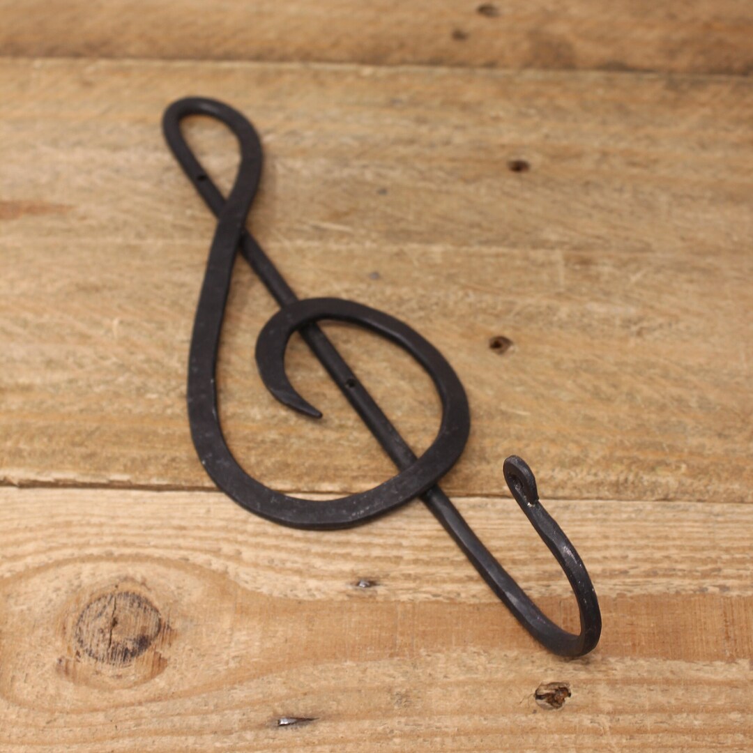 Vintage Black Wrought Iron Treble Clef Shaped Hook - Music Themed Decor ...