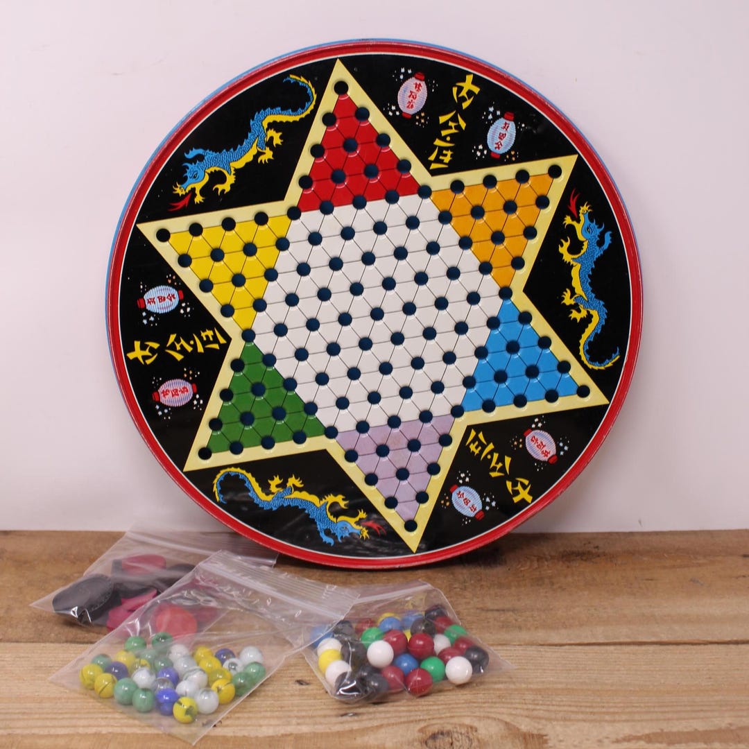Vintage Chinese Checkers Tin Board Game / Game Board With Game Pieces ...