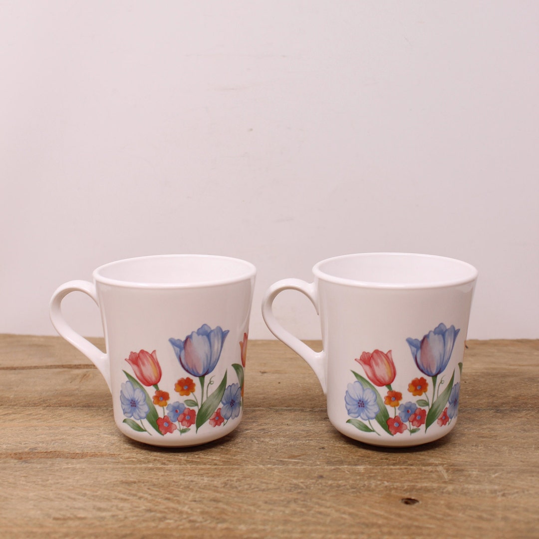 2 Fresh Cut - Corning Mugs - Tulip Design Cups - Etsy