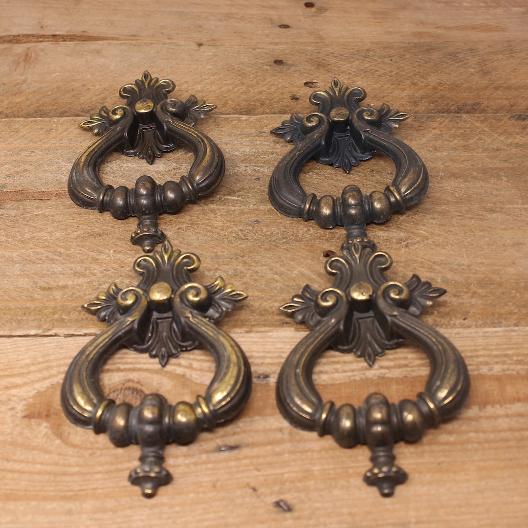 4 Vintage Brass Colored Fixed Drawer Pulls - Single Screw 31361 - Etsy