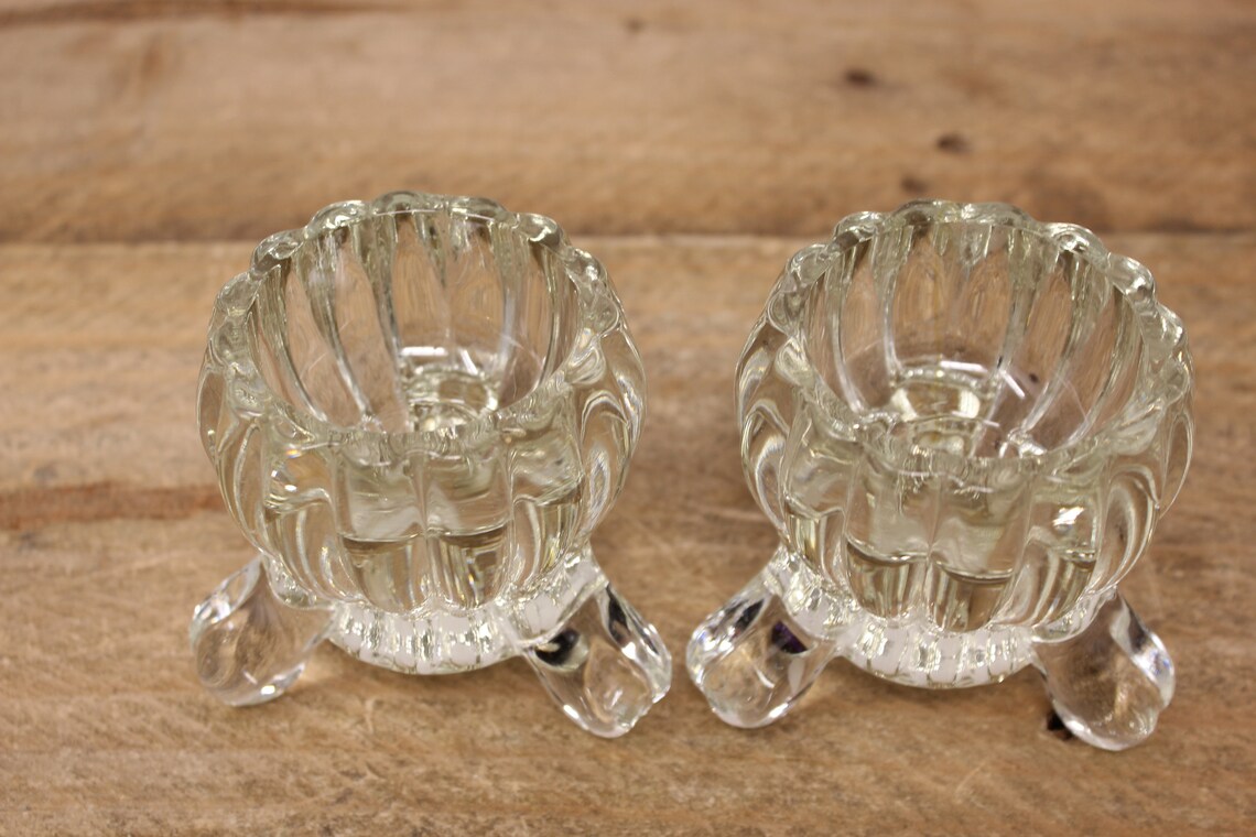Set of 2 Jeanette - National Clear - Glass 3" Single Light Footed Taper ...