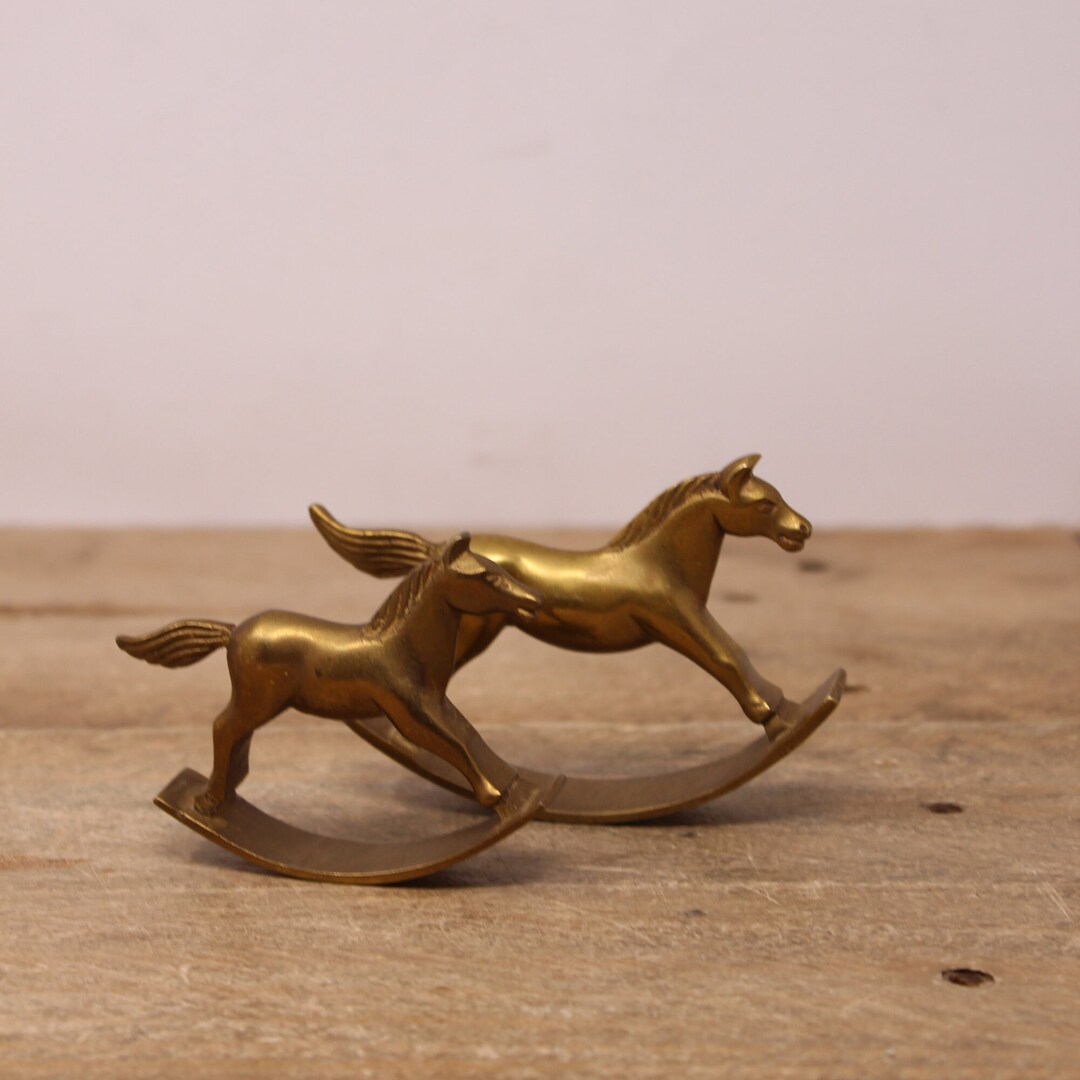 Vintage 2 Small Brass Rocking Horse Statues / Figurines - Etsy