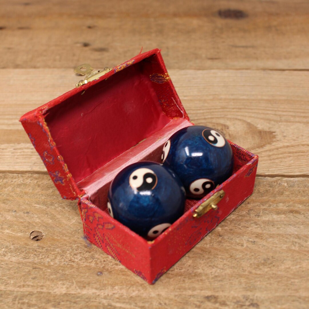Set of Small Chinese Musical Metal Massage Balls in Red Fabric Box - Etsy