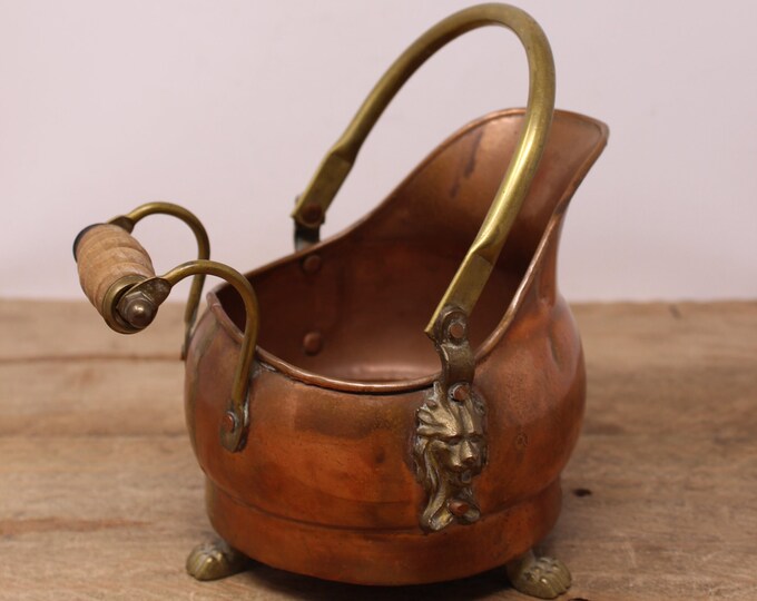 Vintage Copper Coal Shuttle Flower Pot / Planter With Brass Feet and ...