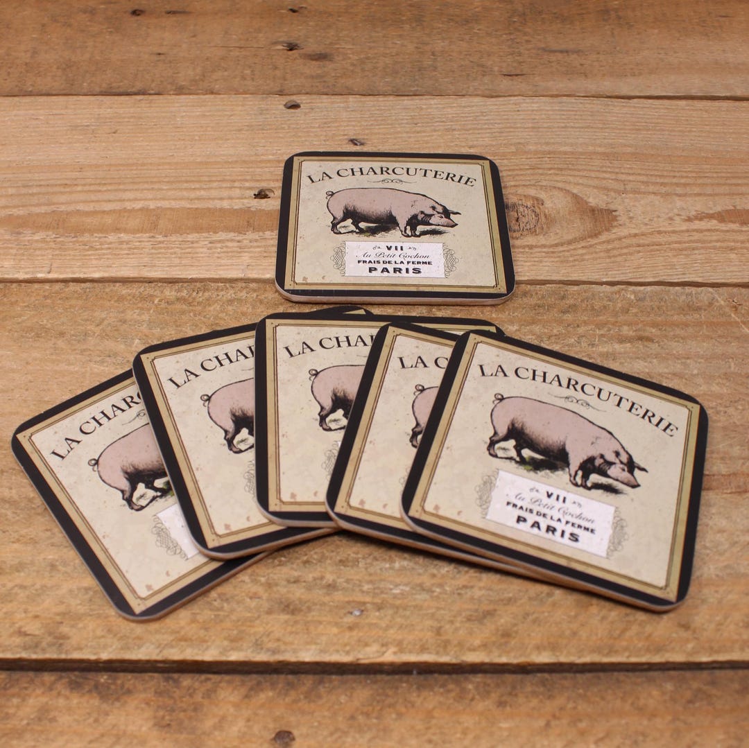 Set of 6 "la Charcuterie" - Pig Design Coasters - Etsy