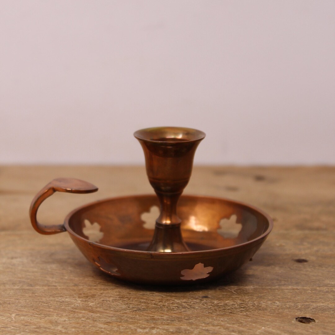 Vintage Copper Finger Loop Candle Holder With Cut-out Leaf Design - Etsy