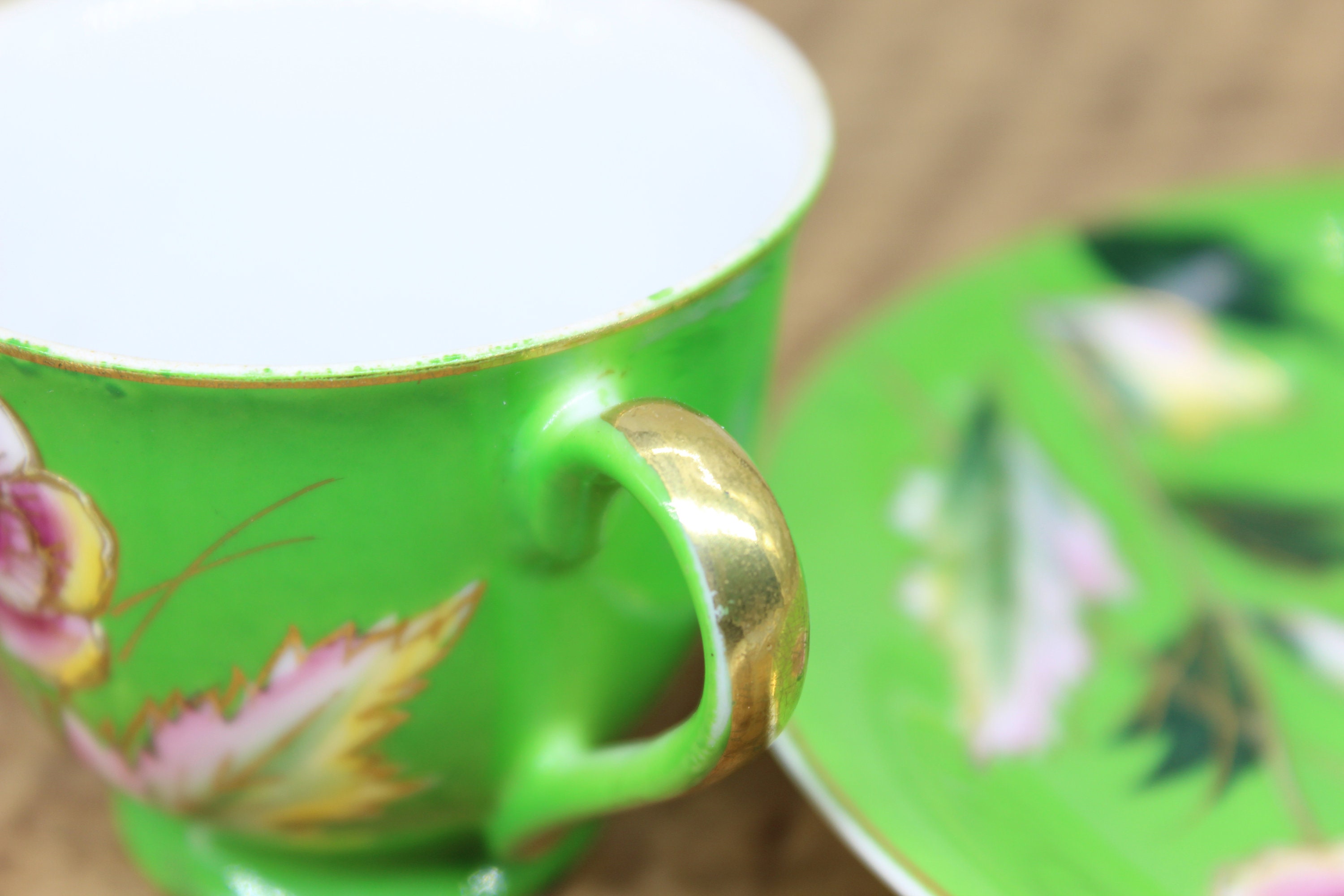 Small Green & Pink Floral Ohashi China Teacup and Saucer - Etsy