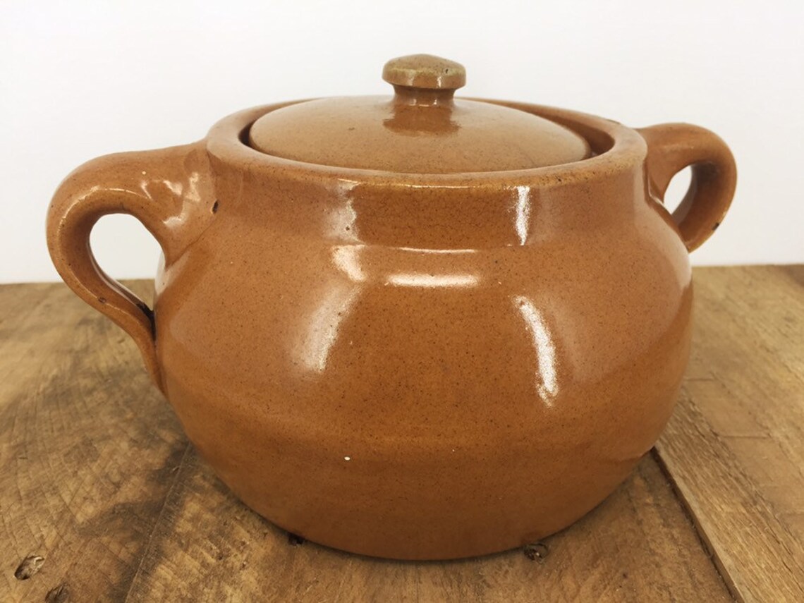 Ceramics Lidded Handled Bean Pot With Brown Glaze - Etsy Canada